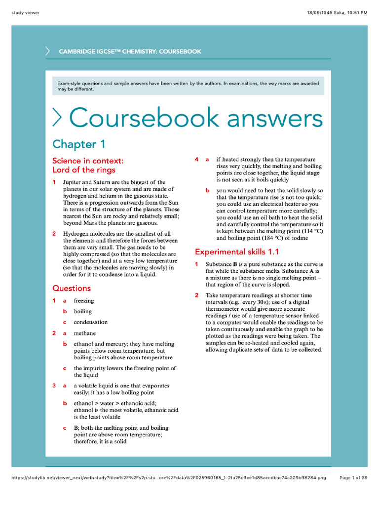 Chem - Book Answers | PDF