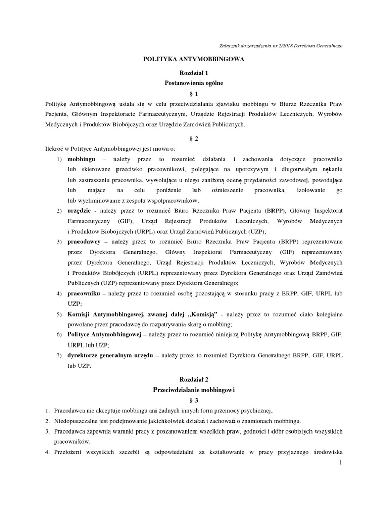 Polityka Antymobbingowa | PDF