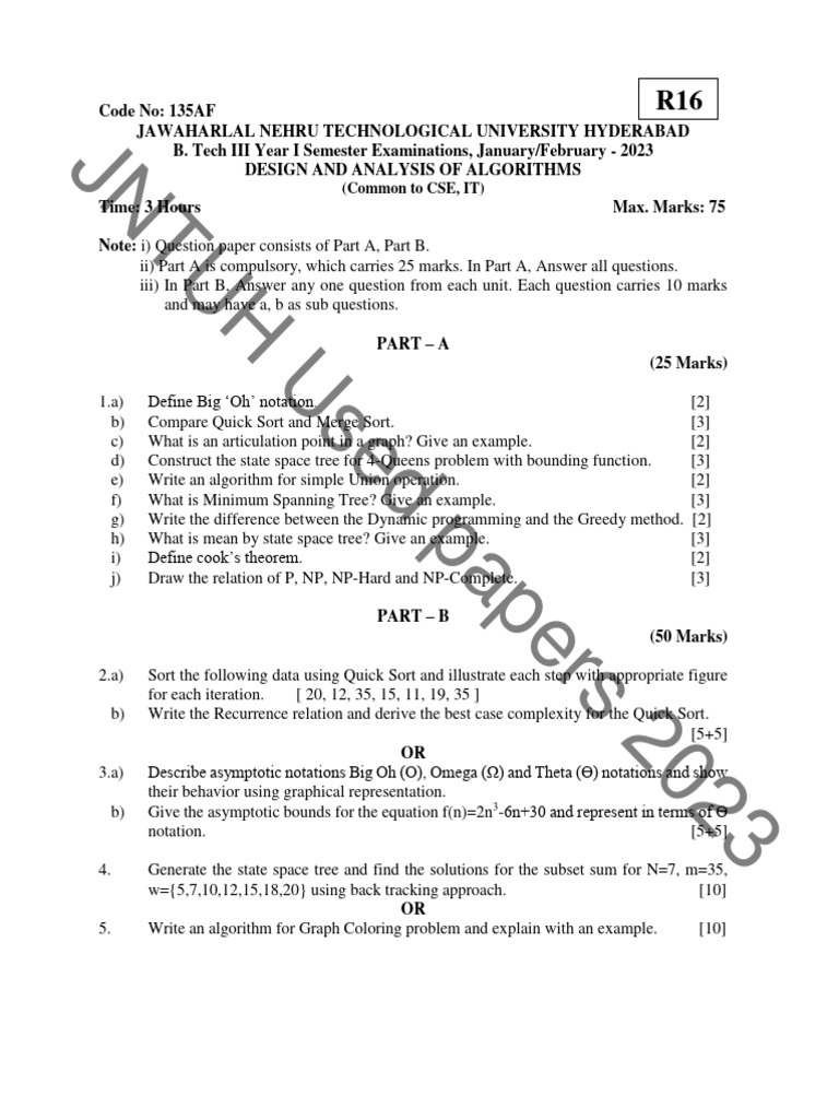 Daa R16 Questions-2023 | PDF