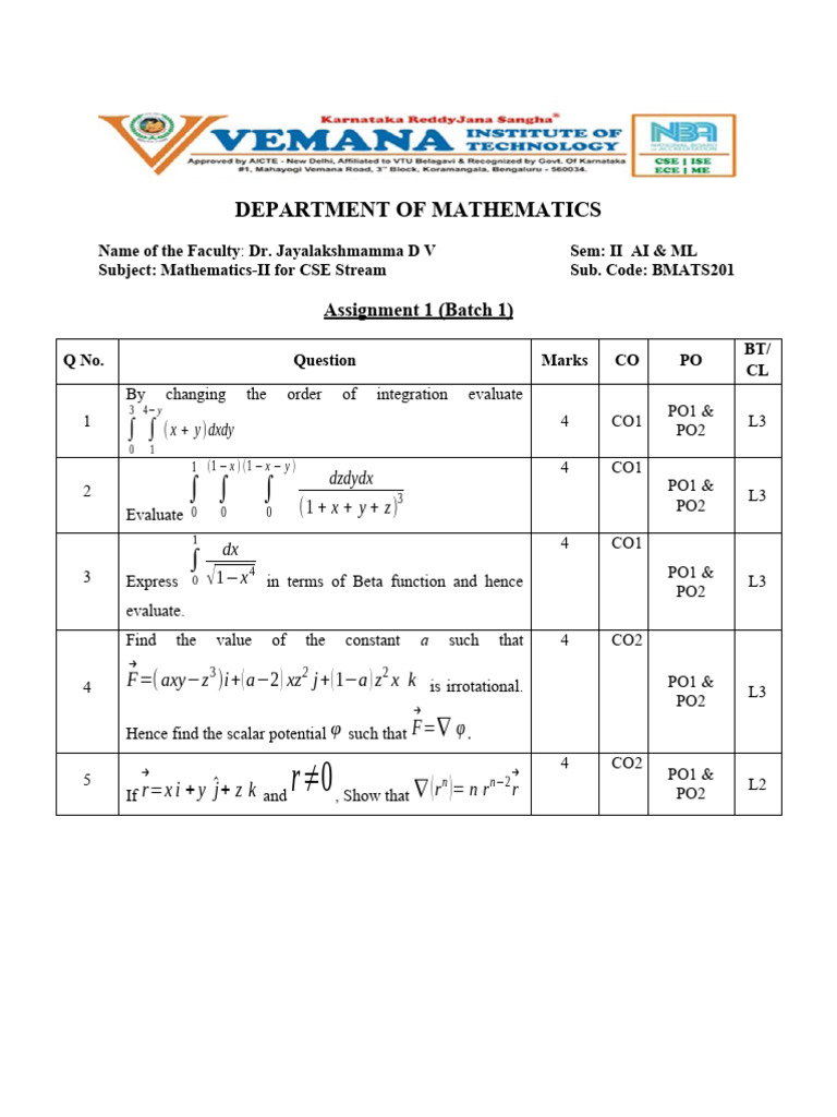 Assignment 1-AIML 2023 - Batch 1 | PDF | Physics | Multivariable Calculus