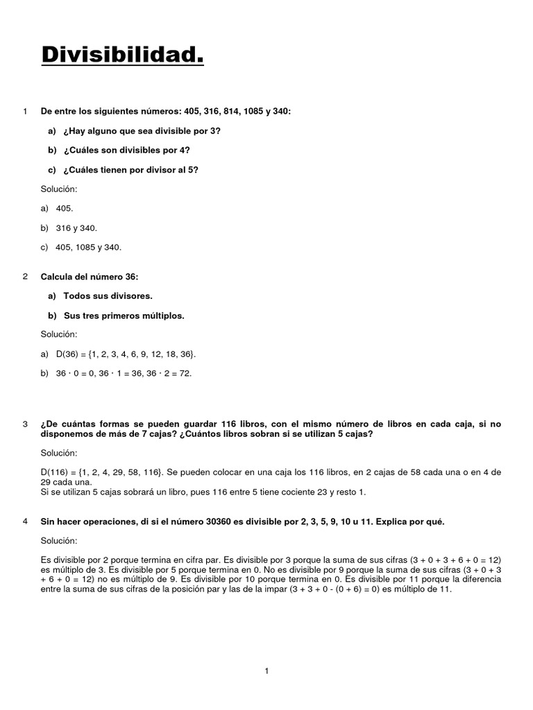 Ejercicios de Divisibilidad y Factores Primos | PDF | Matemáticas ...