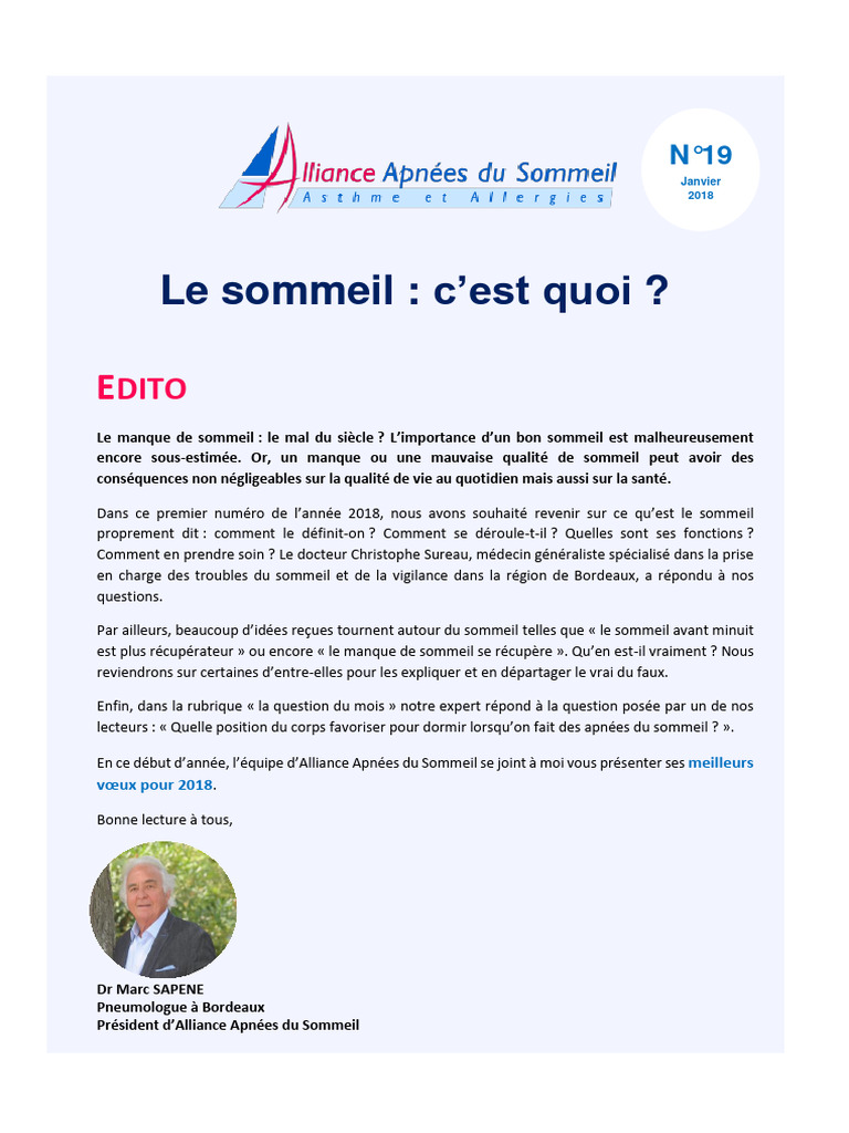 NL19 - Lettre Alliance Apnées Du Sommeil - Le Sommeil Cest Quoi - Janvier 2018 - PROJET - 22 01 ...