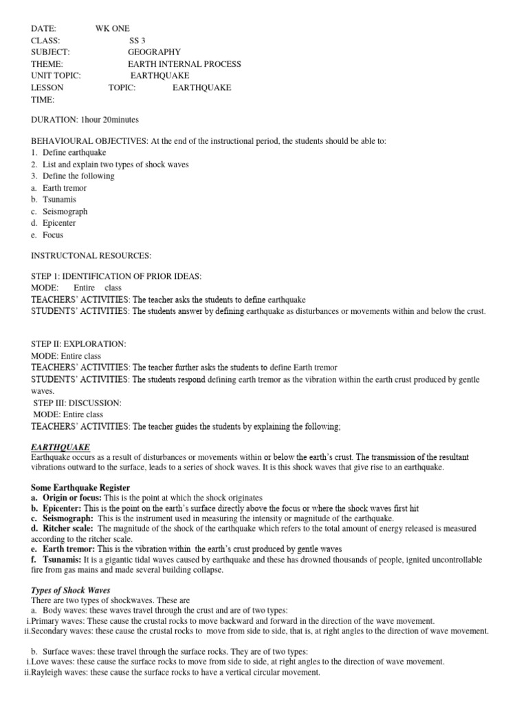 ss3 Lesson Plan and Note | PDF