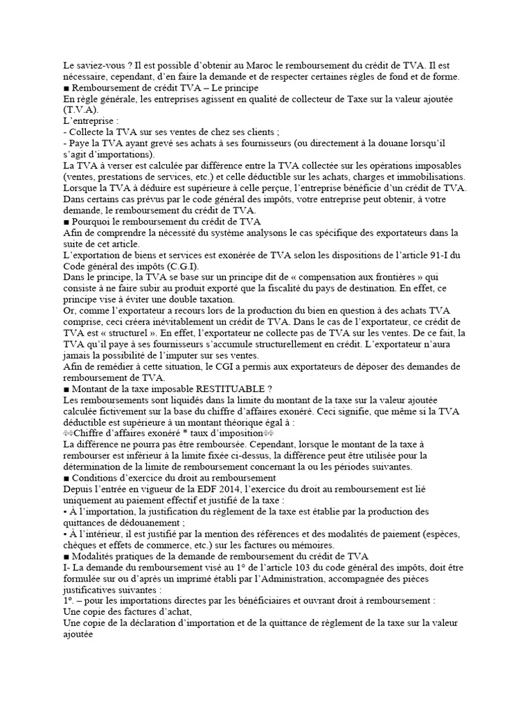 Rembourssement de La Tva | PDF