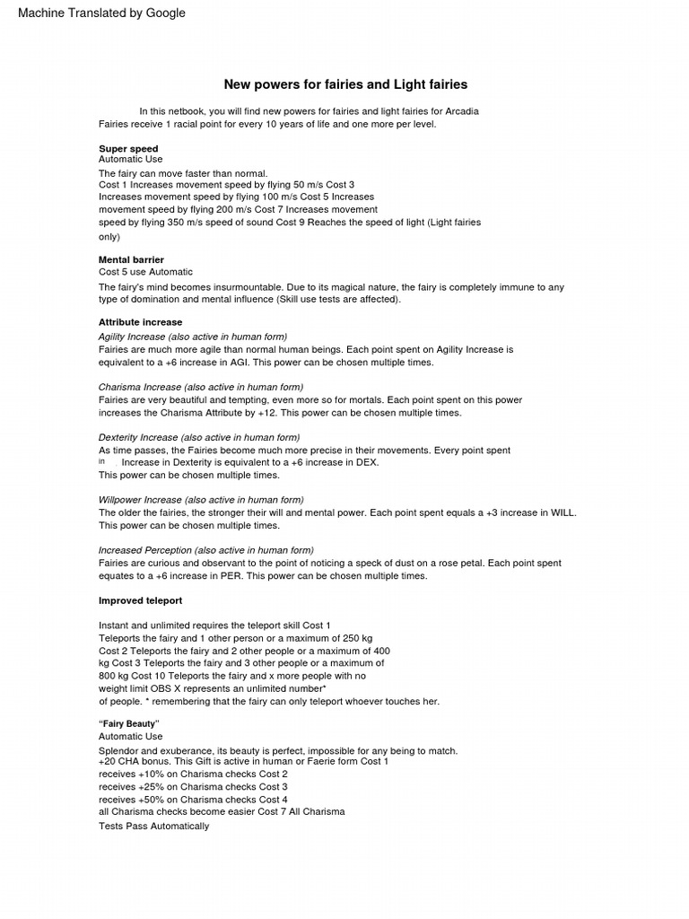 New Powers For Fairies and Light Fairies | PDF