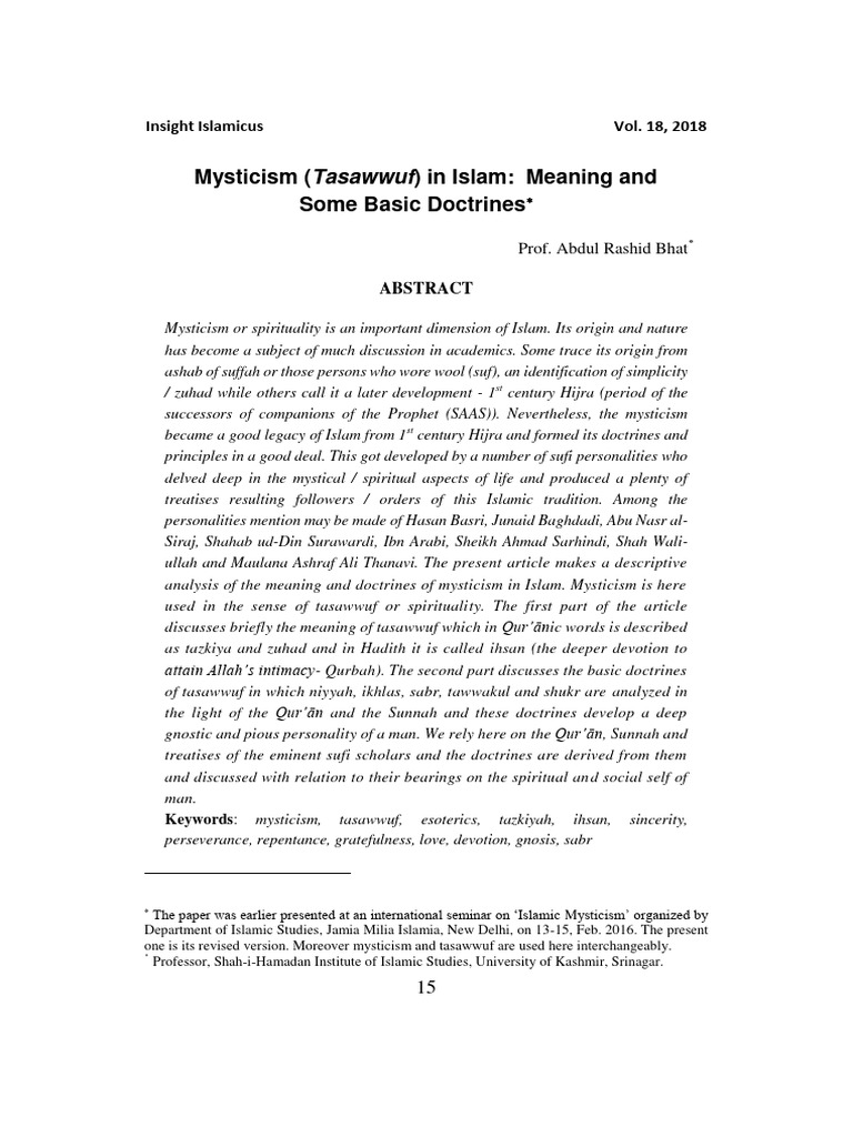 Tasawwuf in Islam. Meaning and Some Basic Doctrines | Download Free PDF ...