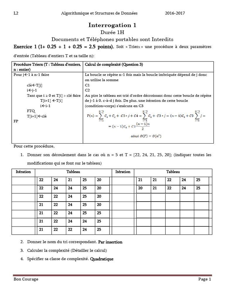 Interrogation 1 Sujet C - Solution | PDF