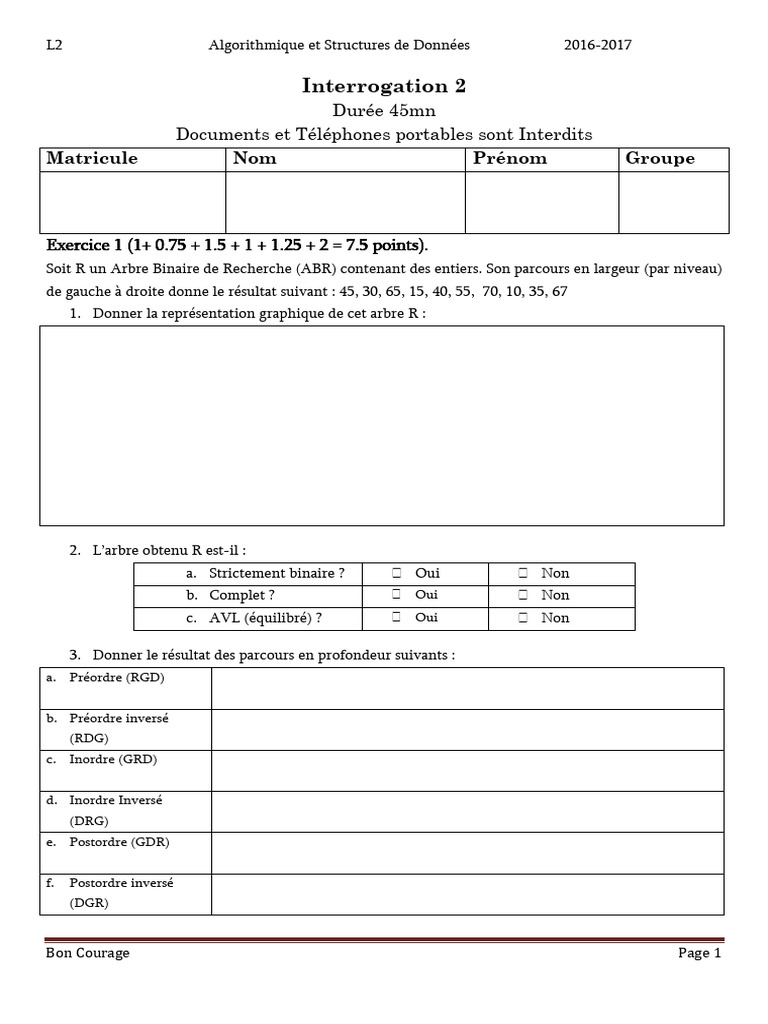 Interrogation 2 Sujet C | PDF