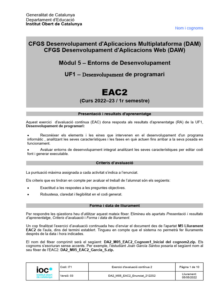 Da2 m05 Eac2 Enunciat 2223s1 | PDF