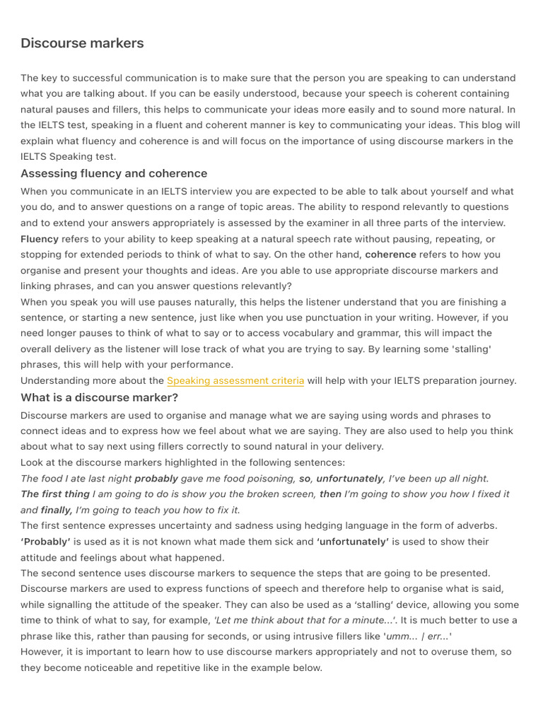 Discourse Markers | PDF | Fluency | Cognition