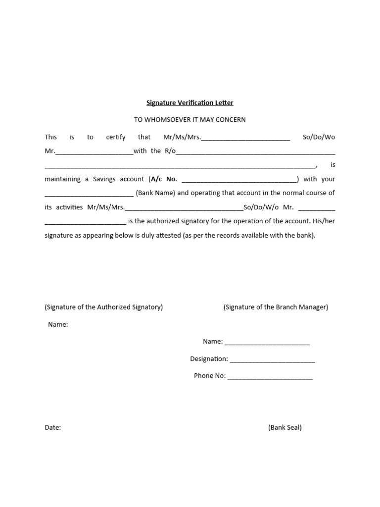 Signature Verification Format Blank | PDF