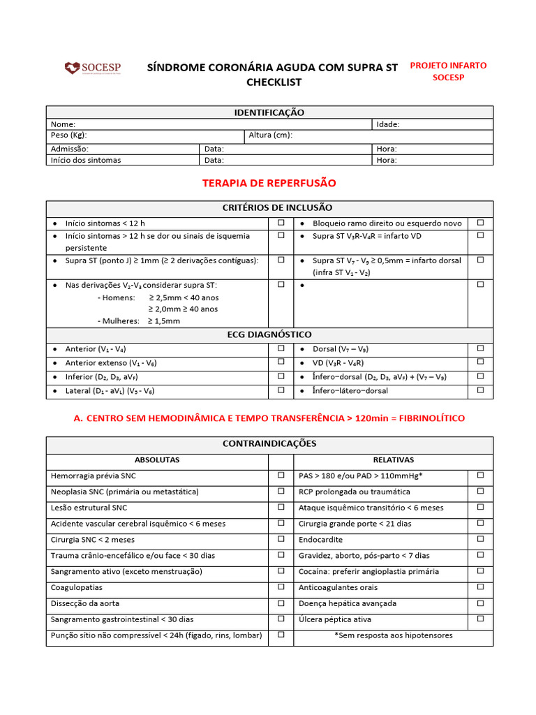Iamst Checklist Trombólise | PDF | Infarto do Miocárdio | Epidemiologia