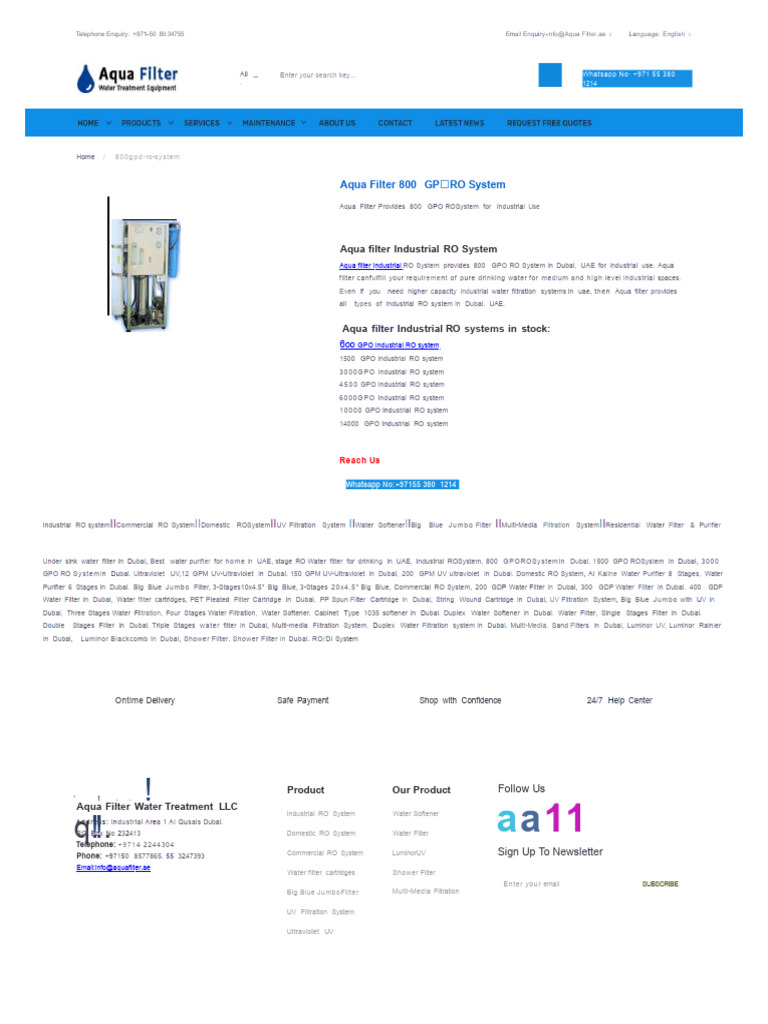 Aquafilteruae 800 GPD | PDF | Water Purification | Water And Politics