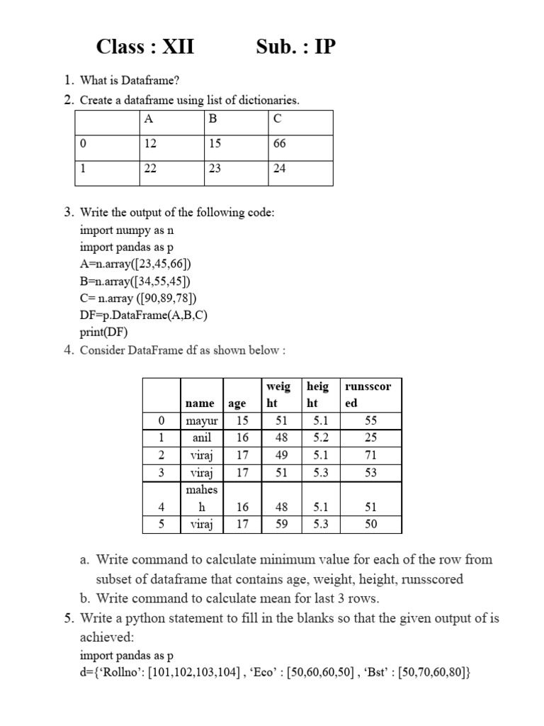 Questions For Dataframe | PDF | Computing | Computer Data Questions For Dataframe | PDF | Computing | Computer Data