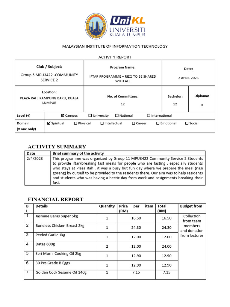 Iftar Programme Activity Report 2023 | PDF | Food And Drink | Cooking
