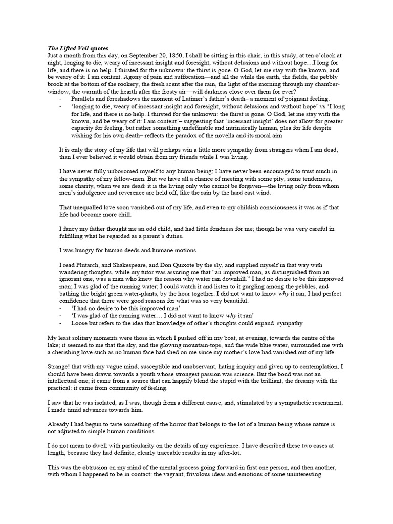 The Lifted Veil Quotes | PDF | Experience | Mind