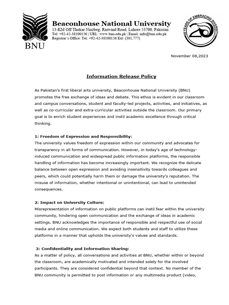 Information Release Policy | PDF | Communication | Human Communication