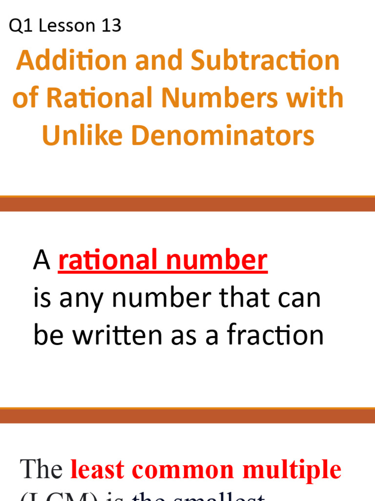 Q1 Lesson 13 Addition And Subtraction Of Rational Numbers With Unlike 