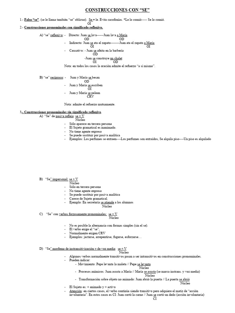 Construcciones Con Se | PDF | Verbo | Morfología Lingüística