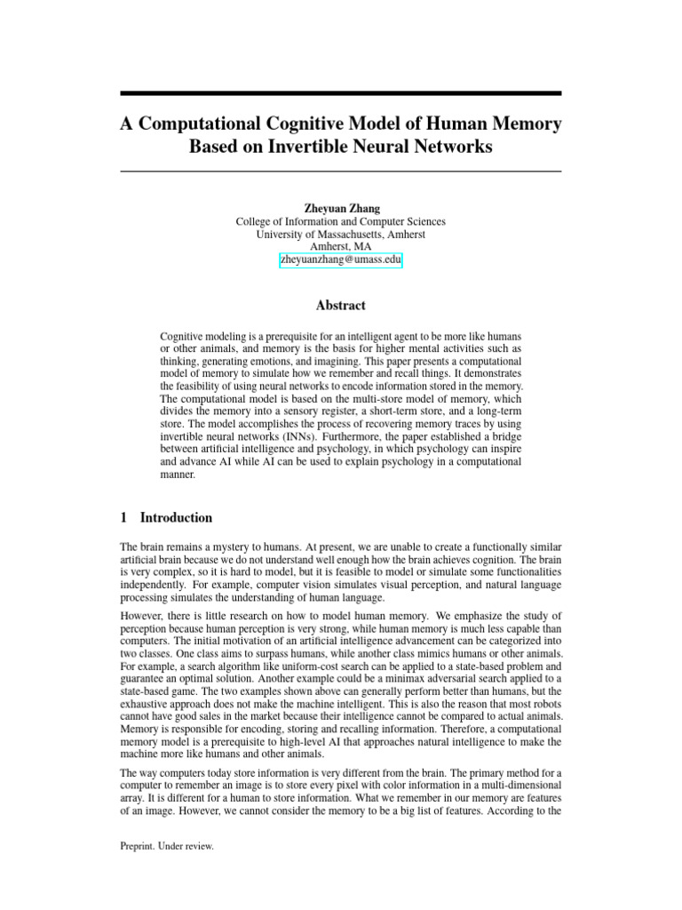 A Computational Cognitive Model of Human Memory Based On Invertible Neural Networks | PDF ...