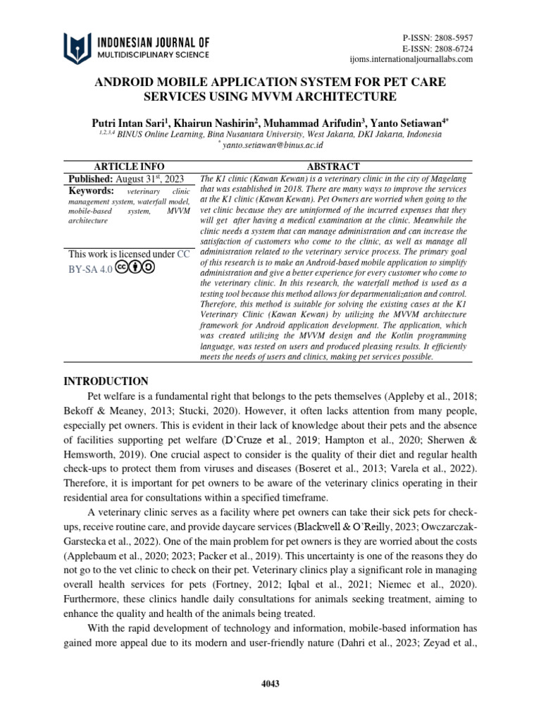 Android Mobile Application System For Pet Care Services Using MVVM ... Android Mobile Application System For Pet Care Services Using MVVM ...