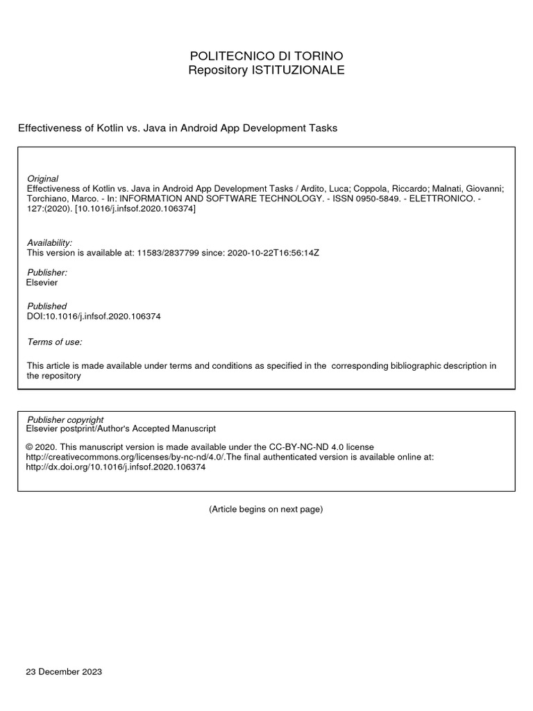 Effectiveness of Kotlin vs. Java in Android App Development Tasks | PDF | Java (Programming ...