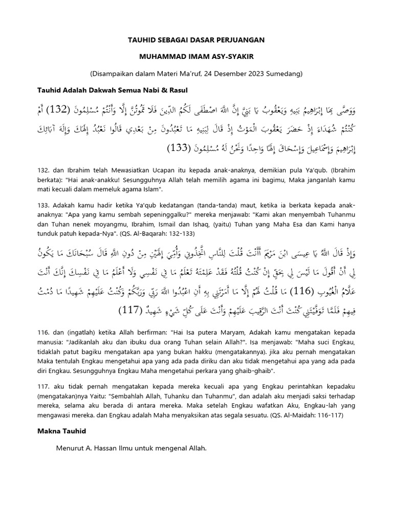 Tauhid: Fondasi Perjuangan Umat Islam | PDF