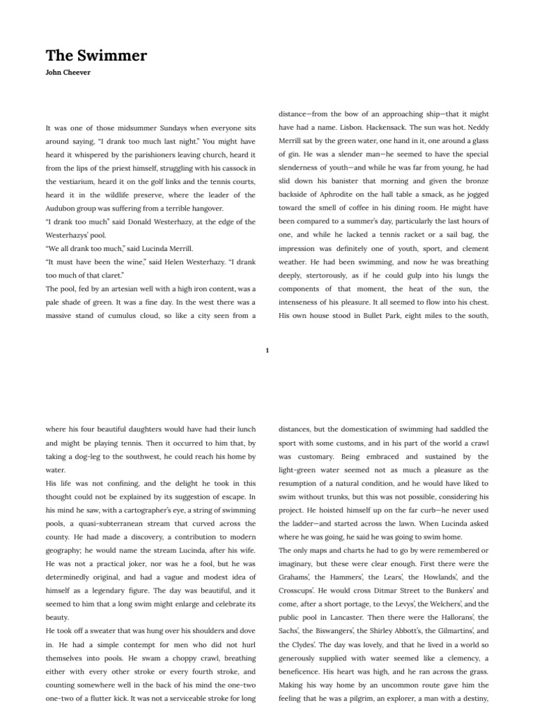 CHEEVER, J - The Swimmer | PDF | Swimming