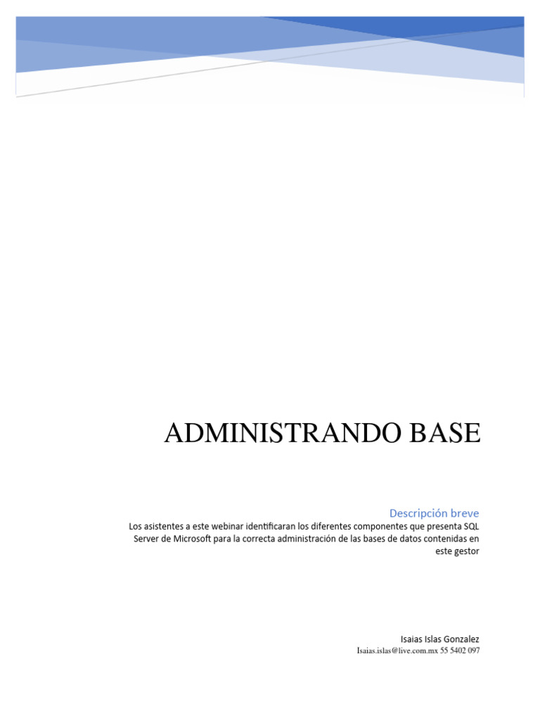 Temario Workshop Administrando Bases de Datos Con SQL Server 2016 | PDF