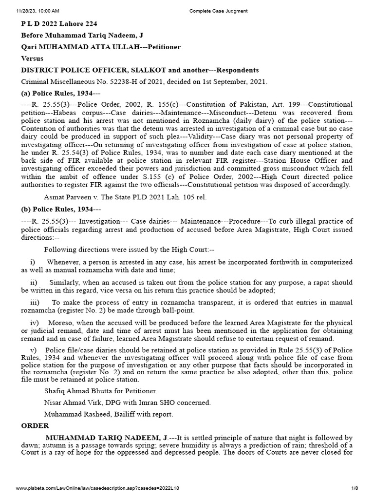 PLD 2022 Lahore 224 | Download Free PDF | Criminal Procedure In South ...