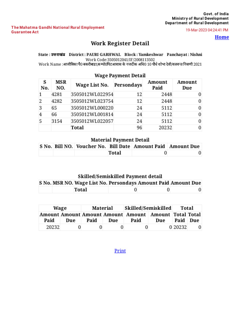 MGNREGA Wage and Material Details | PDF | Labor | Economies