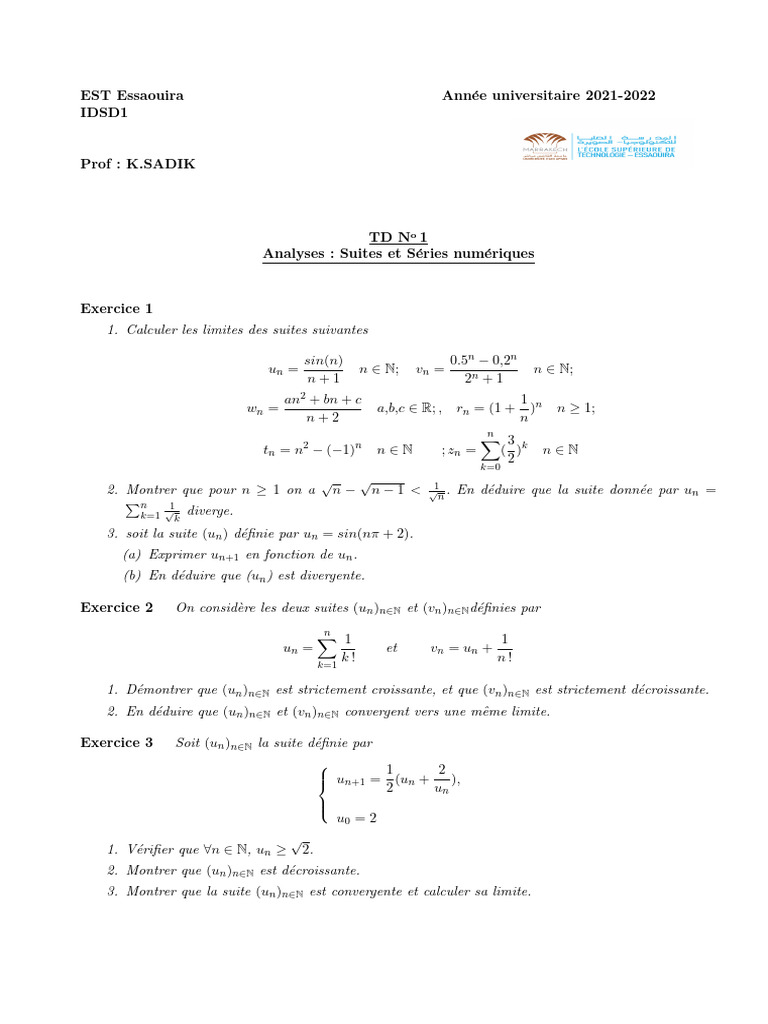 Analyse des suites et séries numériques | PDF
