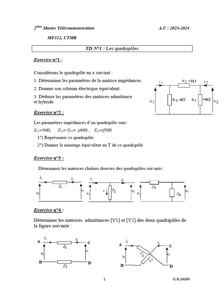 TD1-Les Quadripôles | PDF TD1-Les Quadripôles | PDF
