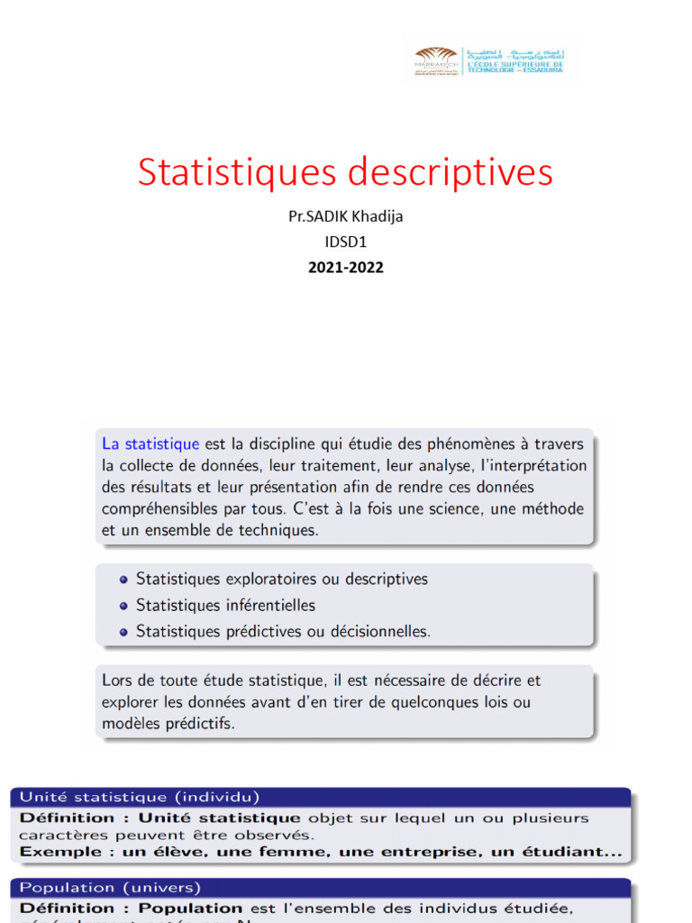 Unité Statistique en Statistiques Descriptives | PDF | Statistiques ...