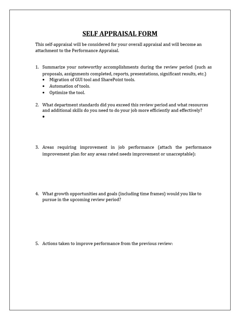 Self Appraisal Form | PDF
