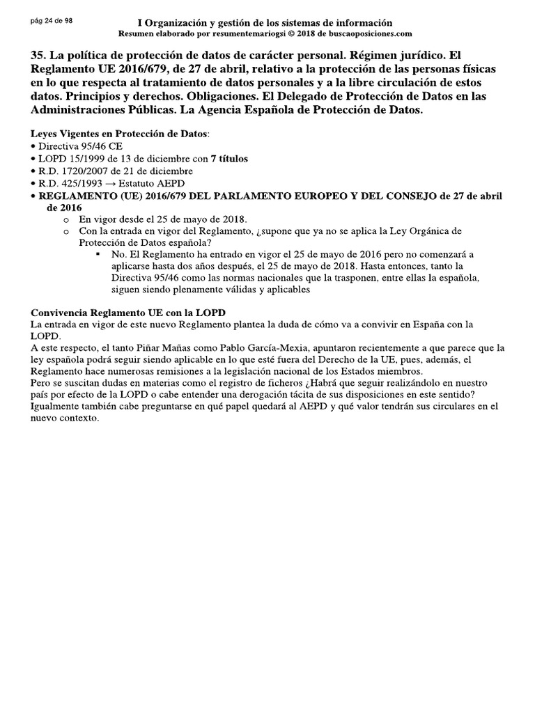 Protección de Datos: RGPD y Ley Orgánica | PDF