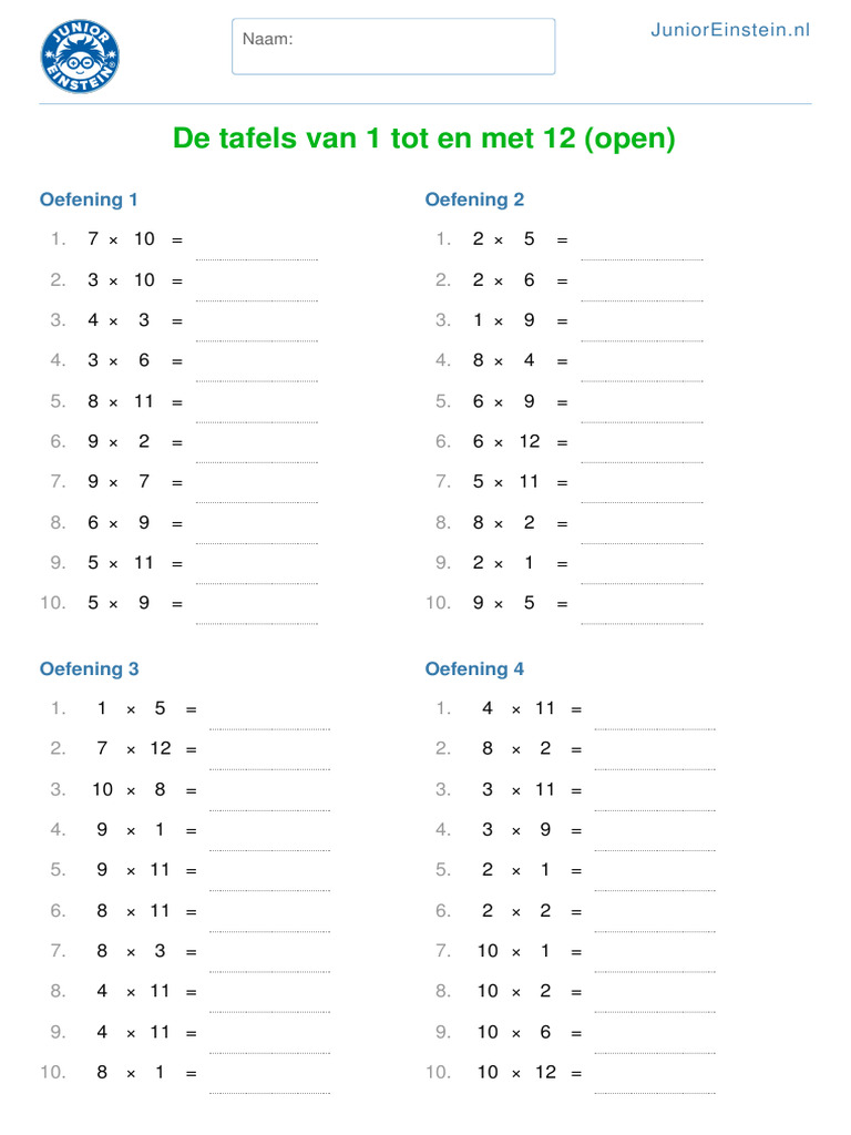 De Tafels Van 1 Tot 12 | PDF