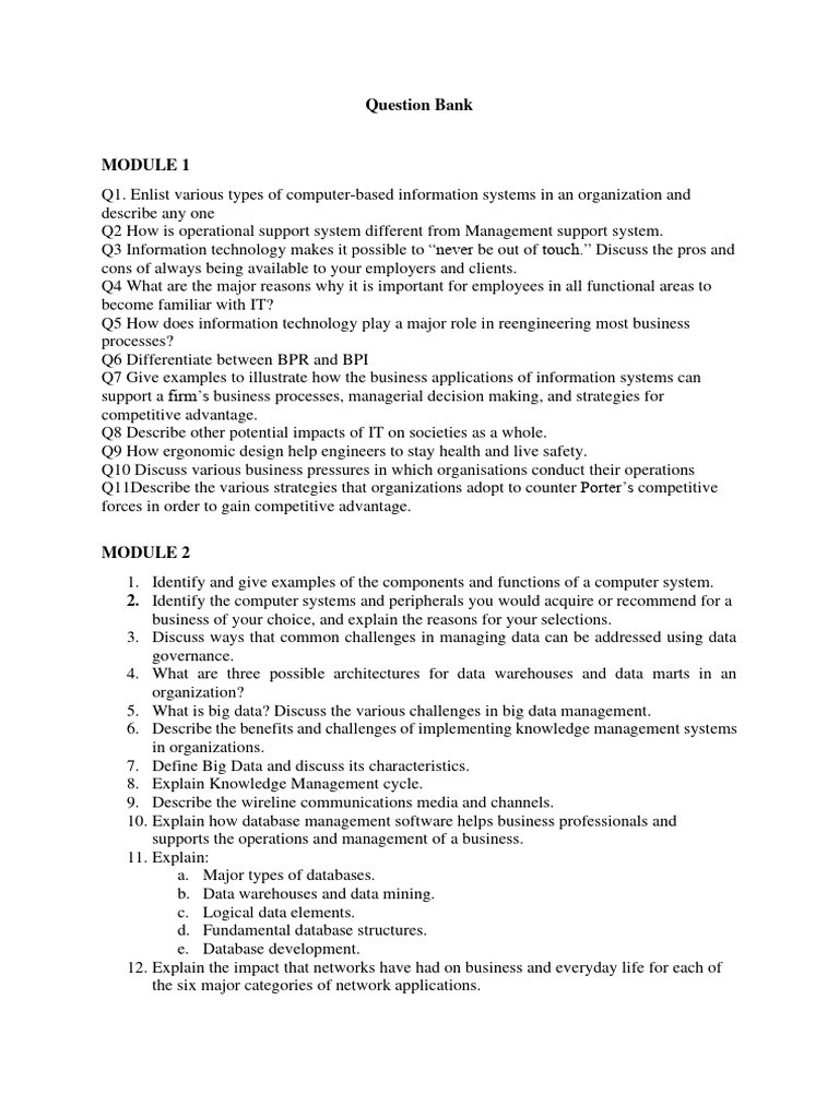 MIS Sample Complete Question Bank | PDF