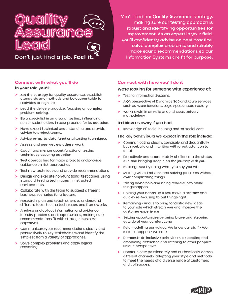 Quality Assurance Lead JD | PDF