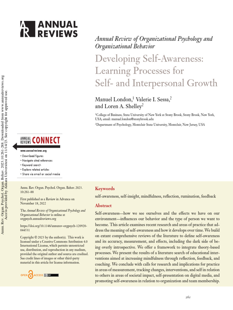 London Et Al 2023 Developing Self Awareness Learning Processes For Self and Interpersonal Growth ...
