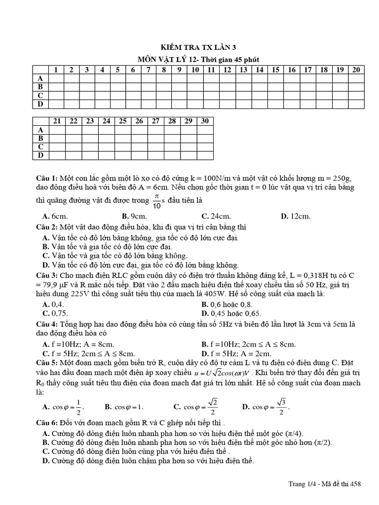 HV Lý 12 Ktra TX | PDF | Teaching Methods & Materials | Science & Mathematics