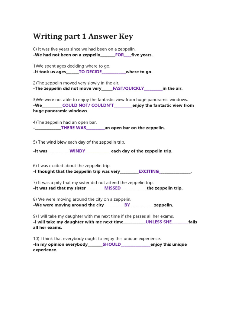 Writing Part 1 Answer Key | PDF