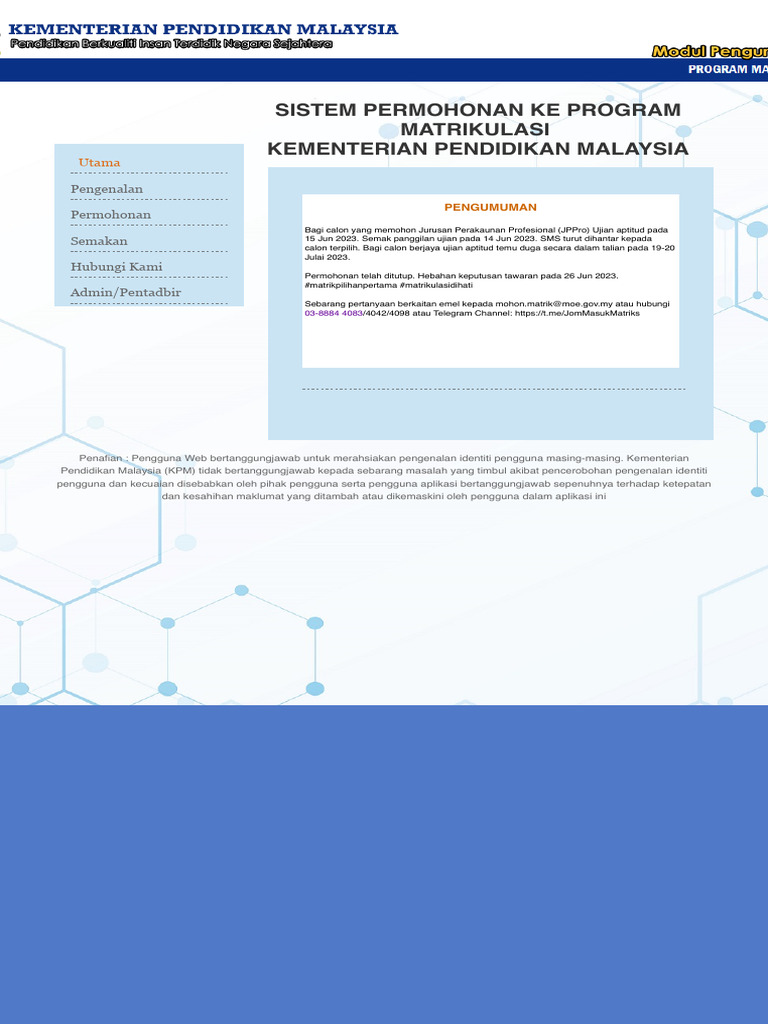 Permohonan Program Matrikulasi 2023 | PDF
