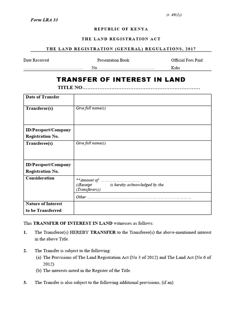 Transfer of Land Form | PDF