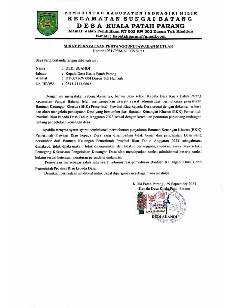 Surat T.G - Mutlak Ds .Kuala Patah Parang | PDF