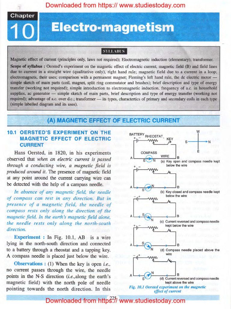 ICSE Selina Class 10 Physics Chapter 10 Electro Magnetism | PDF
