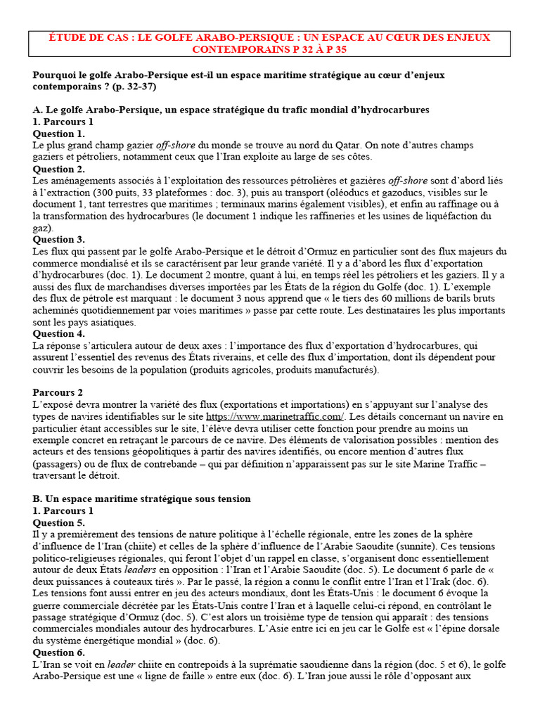CORRECTION ÉTUDE DE CAS ÉTUDE DE CAS LE GOLFE ARABO PERSIQUE G Elloy | PDF