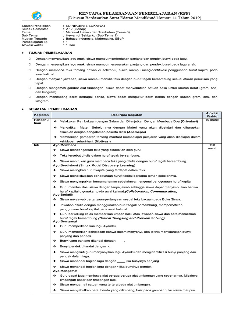 RPP Tema 6 Kelas 2 | PDF