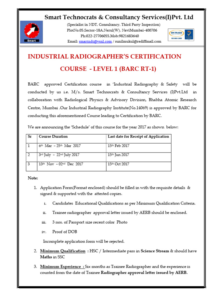 BARC RT Level - Training Schedule - For 2017 | PDF
