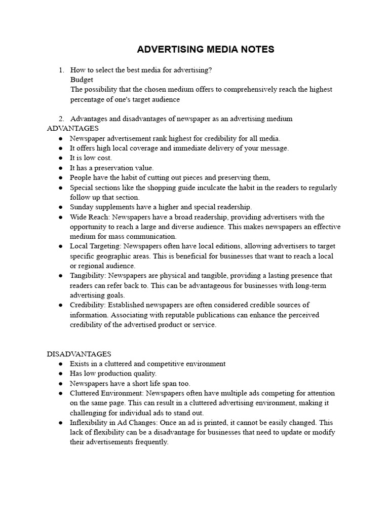 Advertising Media Notes | PDF | Advertising | Newspapers